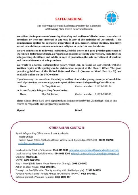 Safeguarding - Downing Place URC