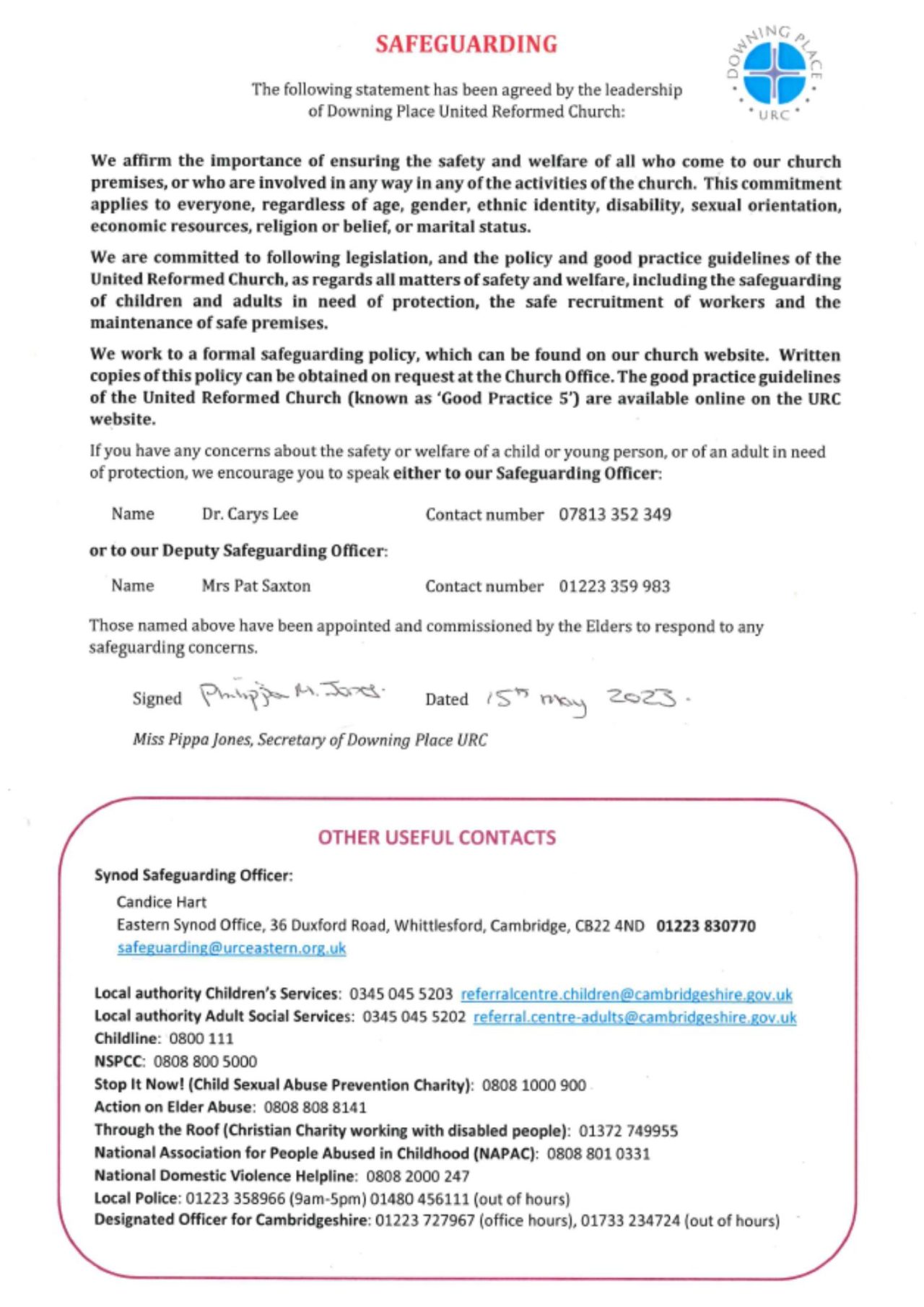 Safeguarding - Downing Place URC